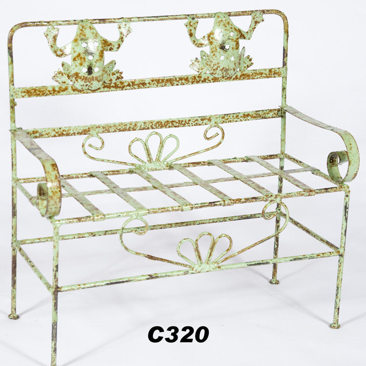 Wrought Iron Miniature Small Bench with 2 Frogs – Garden Iron and More