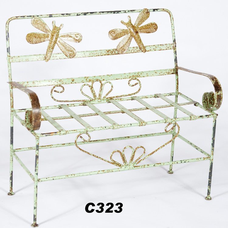 Miniature Small Iron Bench with Dragonflies – Garden Iron and More