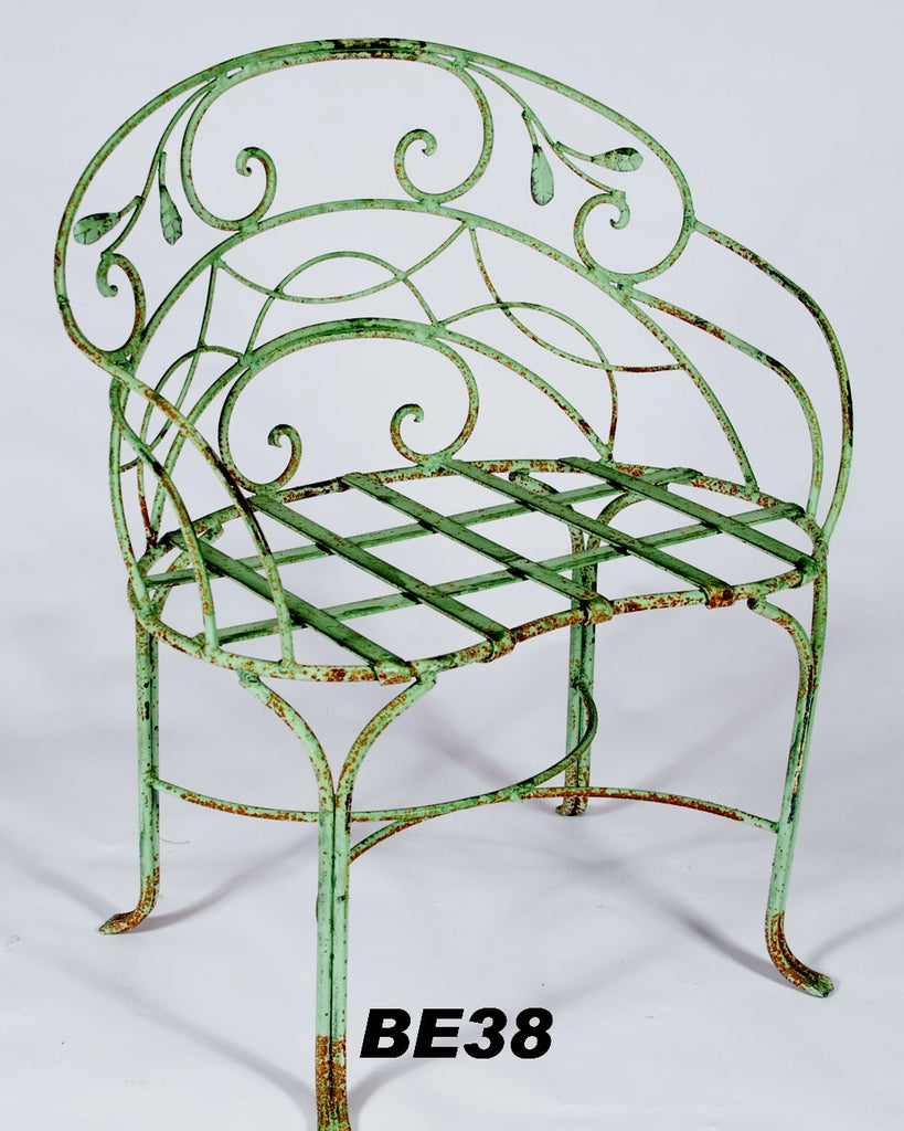 Wrought Iron Curl Kidney Bench with Leaves – Garden Iron and More